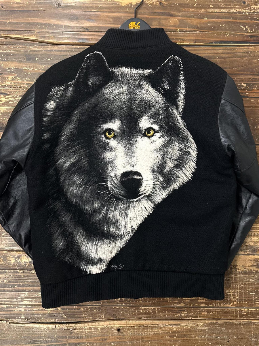 ABC Vintage 1 of 1 Custom Vintage 1998 Wolf Varsity Jacket Black