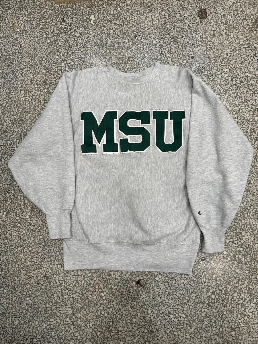 Michigan State Vintage 90s Big MSU Satin Patches Reverse Weave Crewnec ...